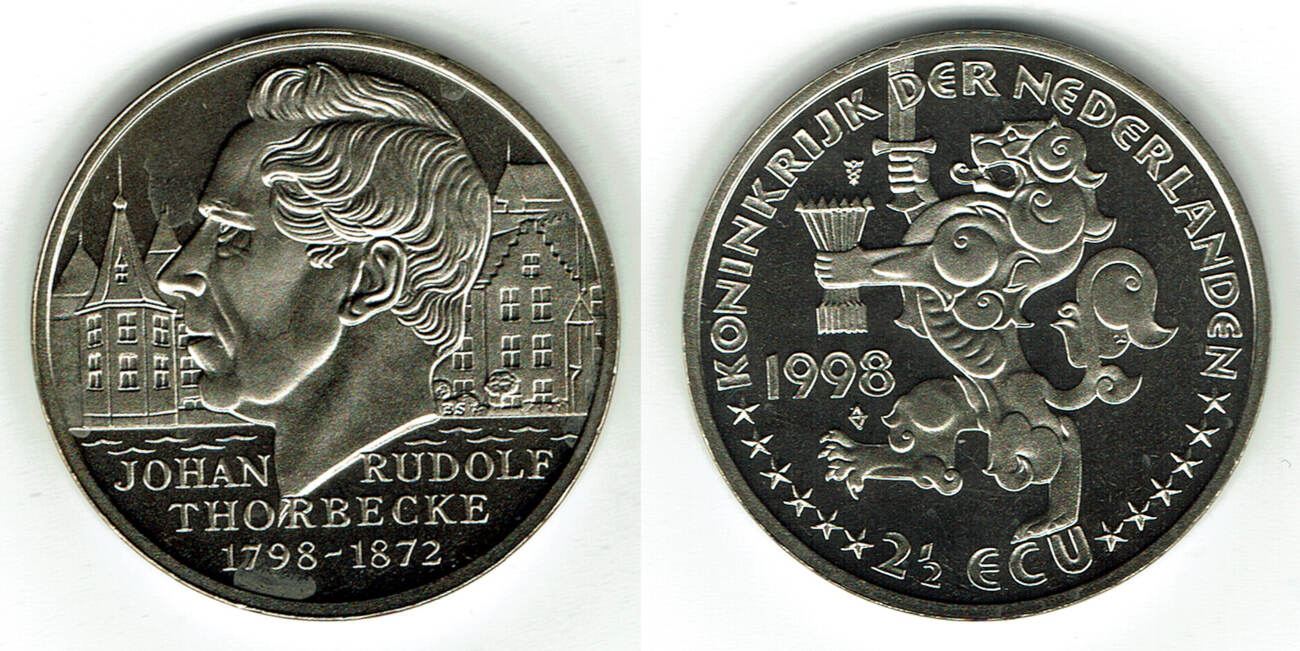 1998 Niederlande, 2 1/2 ECU, Johan Rudolf Thorbecke vorzüglich bis ...