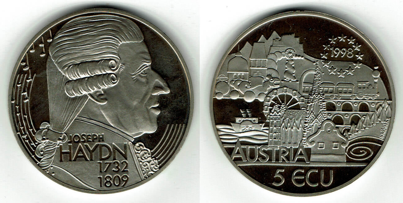 1998 Österreich, 5 ECU, Joseph Haydn Polierte Platte | MA-Shops