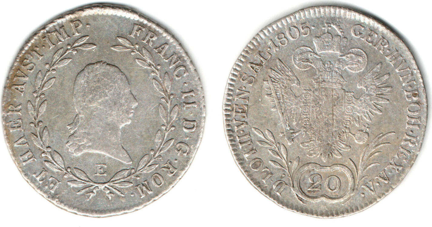 Haus Habsburg - Österreich Kaiser Franz I., 20 Kreuzer 1805 E sehr schön | MA-Shops