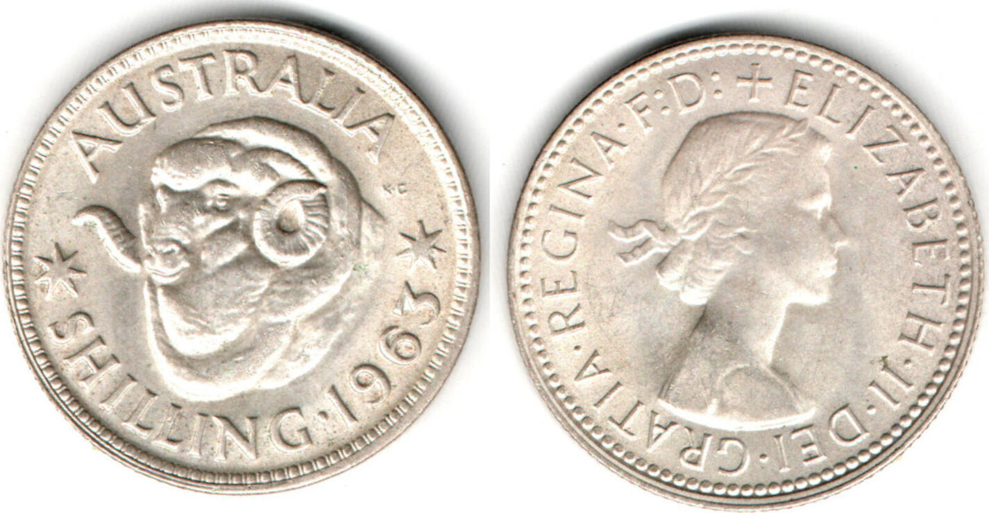 Australien, Kursmünze 1 Shilling Silber 1963, Elisabeth II.! vorzüglich ...