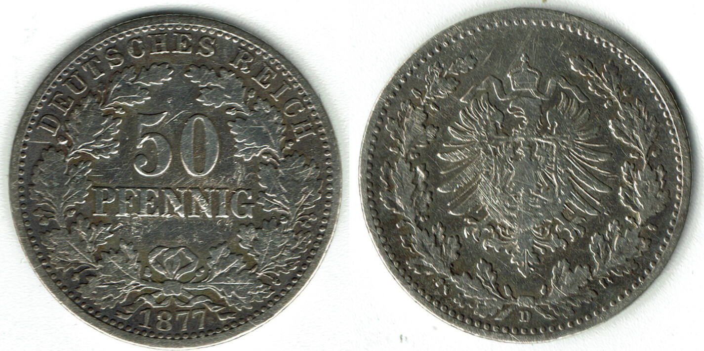 Deutsches Kaiserreich Kaiserreich, Kursmünze 50 Pfennig, 1877 D ...
