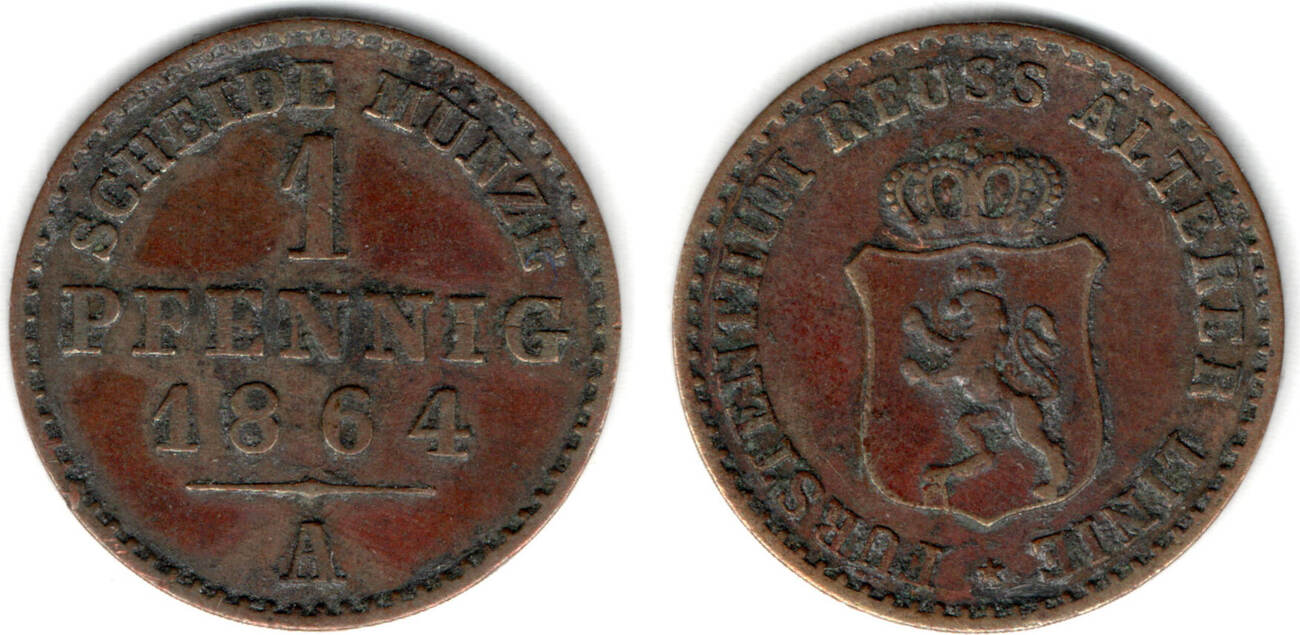 3 Pfennig Reuss, Älterte Linie, 1 Pfennig, 1864 A sehr schön | MA-Shops