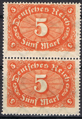 Deutsches Reich 5 Mark 1922 Mi.-Nr. 194 a Paare, Freimarke Ziffer ...