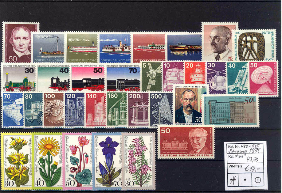 Berlin, Jahrgang 1975 komplett postfrisch auf Leuchtturm A5-Steckkarte ...