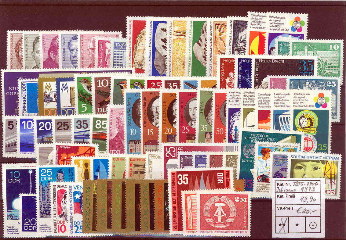 Briefmarken DDR, Jahrgang 1973 komplett postfrisch | MA-Shops
