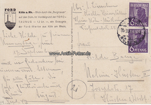 1947 Ansichtskarte/Postkarte/Ford aus Köln/Ford - Taunus - 1,2 Ltr ...