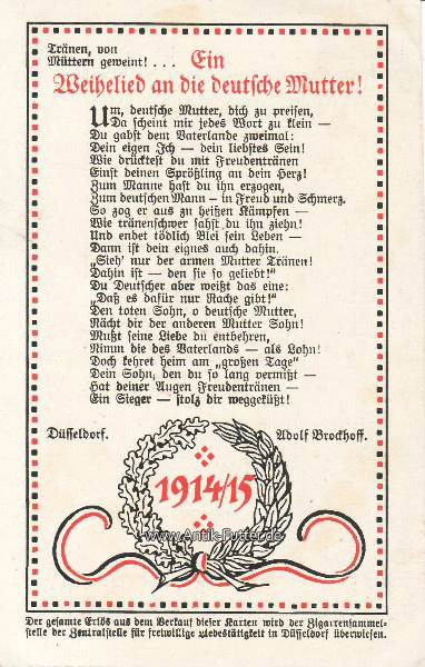 Düsseldorf 1914/15 Ansichtskarte/Ein Weihelied an die deutsche Mutter ...