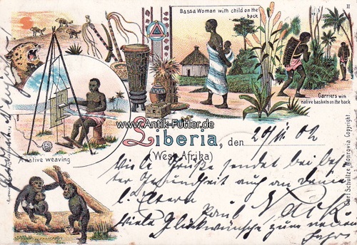 1902 Litho/Liberia (West-Afrika)/A native weaving/Bassa Woman with ...