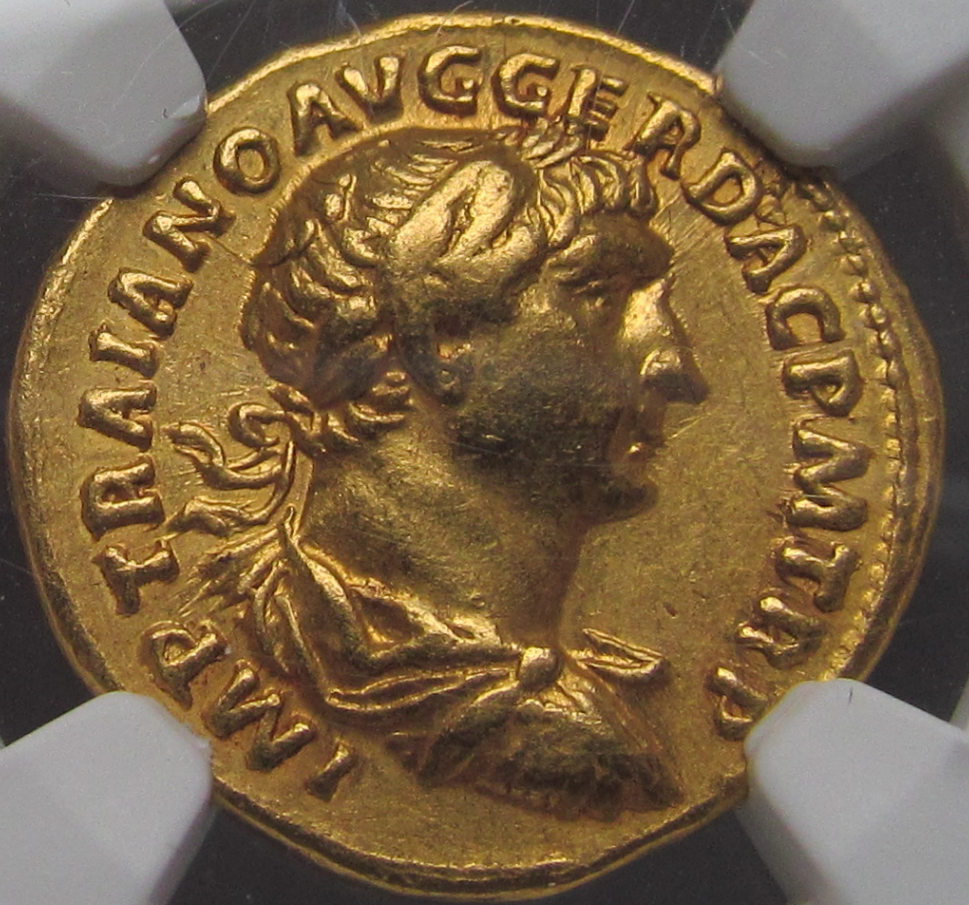 ROMAN EMPIRE AV gold aureus circa 107-108 A.D. Trajan / Trajanus, Rome mint - Seated Jupiter ...