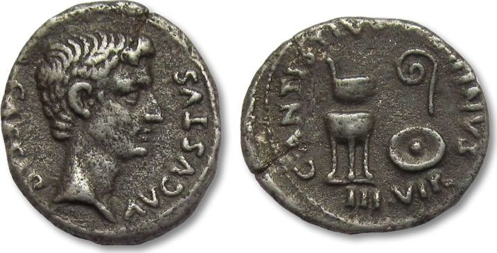 ROMAN EMPIRE AR denarius 13 B.C. Augustus, moneyer C. Antistius Reginus ...