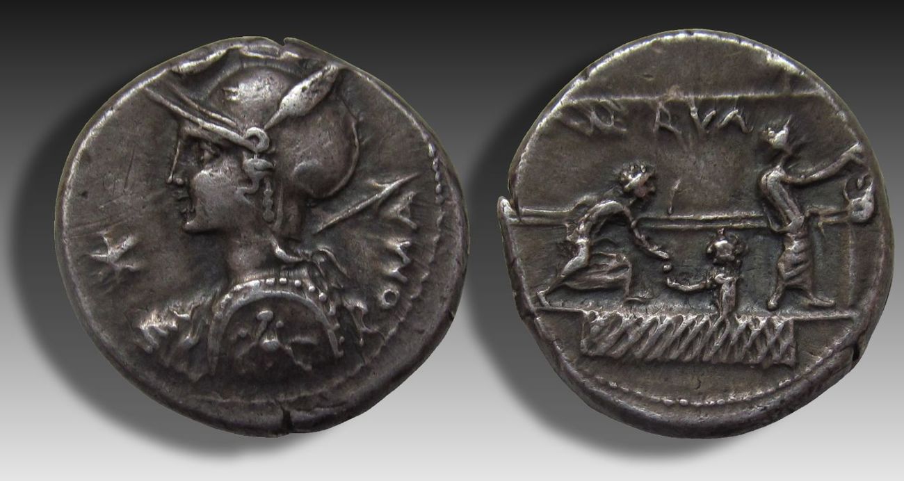 ROMAN REPUBLIC AR denarius 113-112 B.C. P. Licinius Nerva, Rome ...