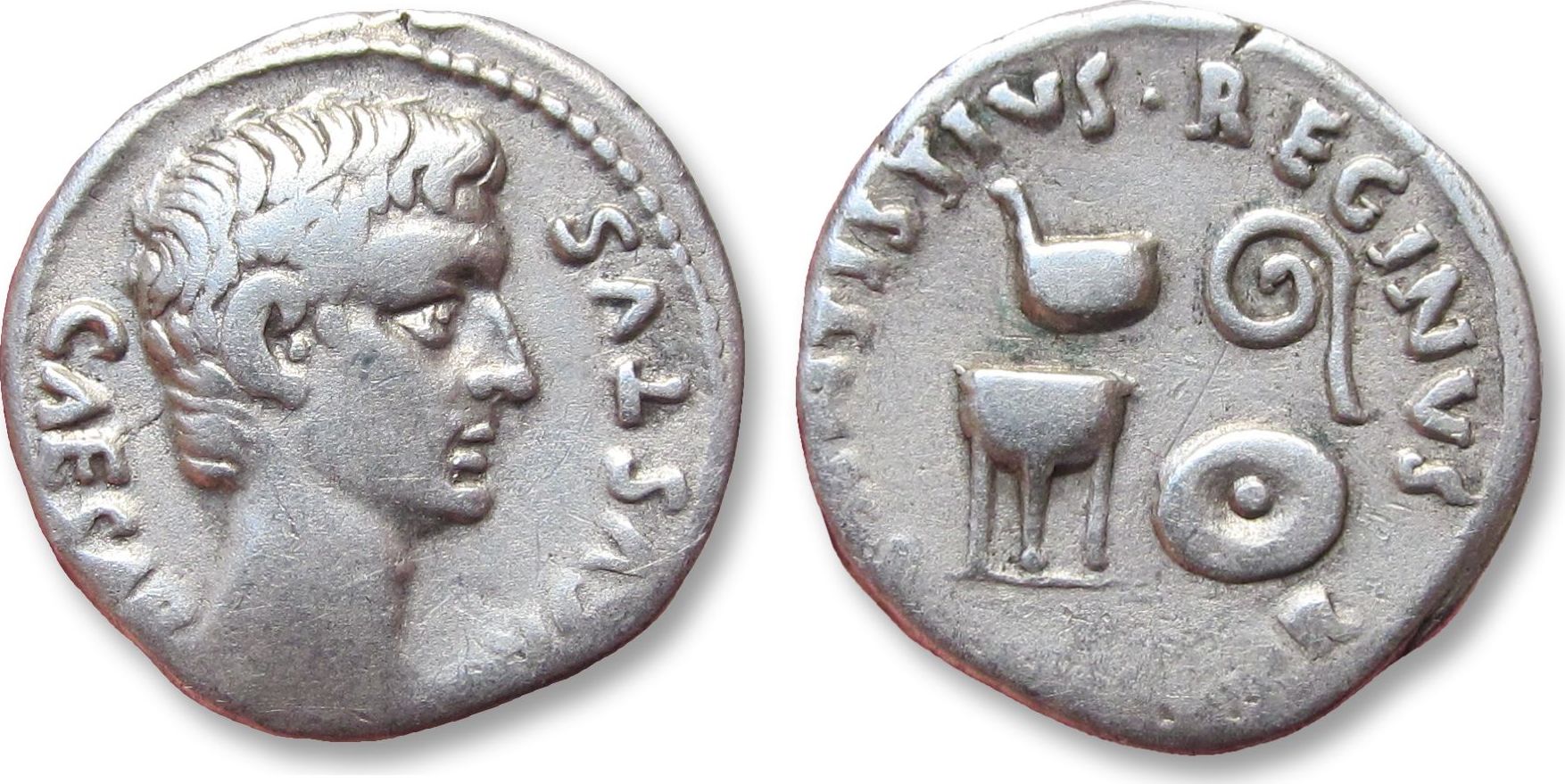 ROMAN REPUBLIC AR denarius 13 B.C. Octavian as Augustus, moneyer C ...