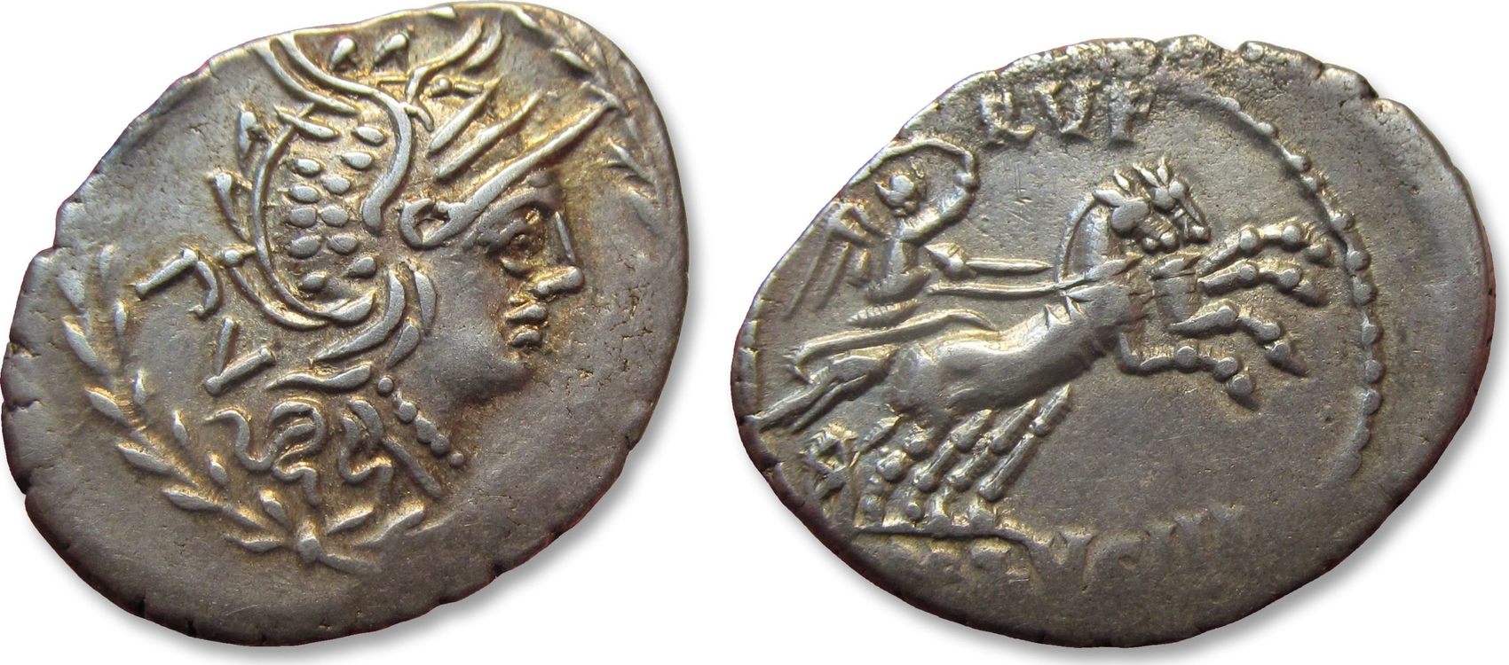 ROMAN REPUBLIC AR denarius 101 B.C. M. Lucilius Rufus, Rome mint - huge ...