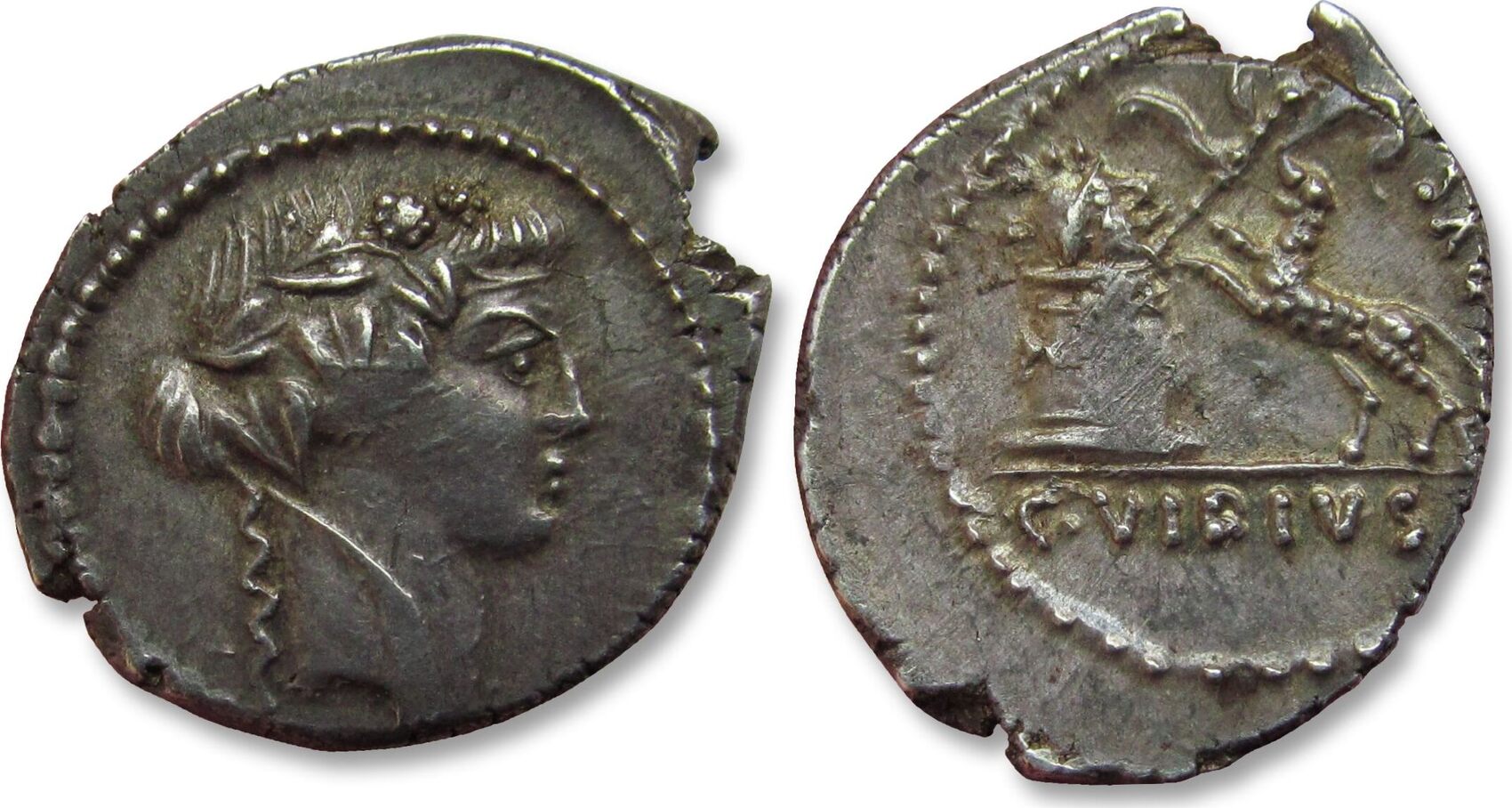 ROMAN REPUBLIC AR denarius 42 B.C. C. Vibius Varus, Rome mint - sharply ...