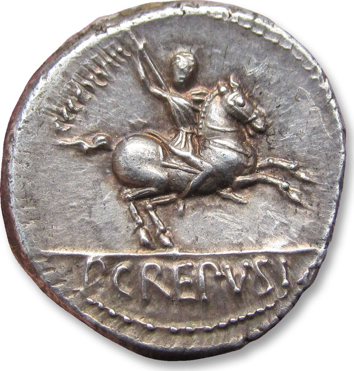 ROMAN REPUBLIC AR denarius 82 B.C. P. Crepusius, Rome -control numeral ...