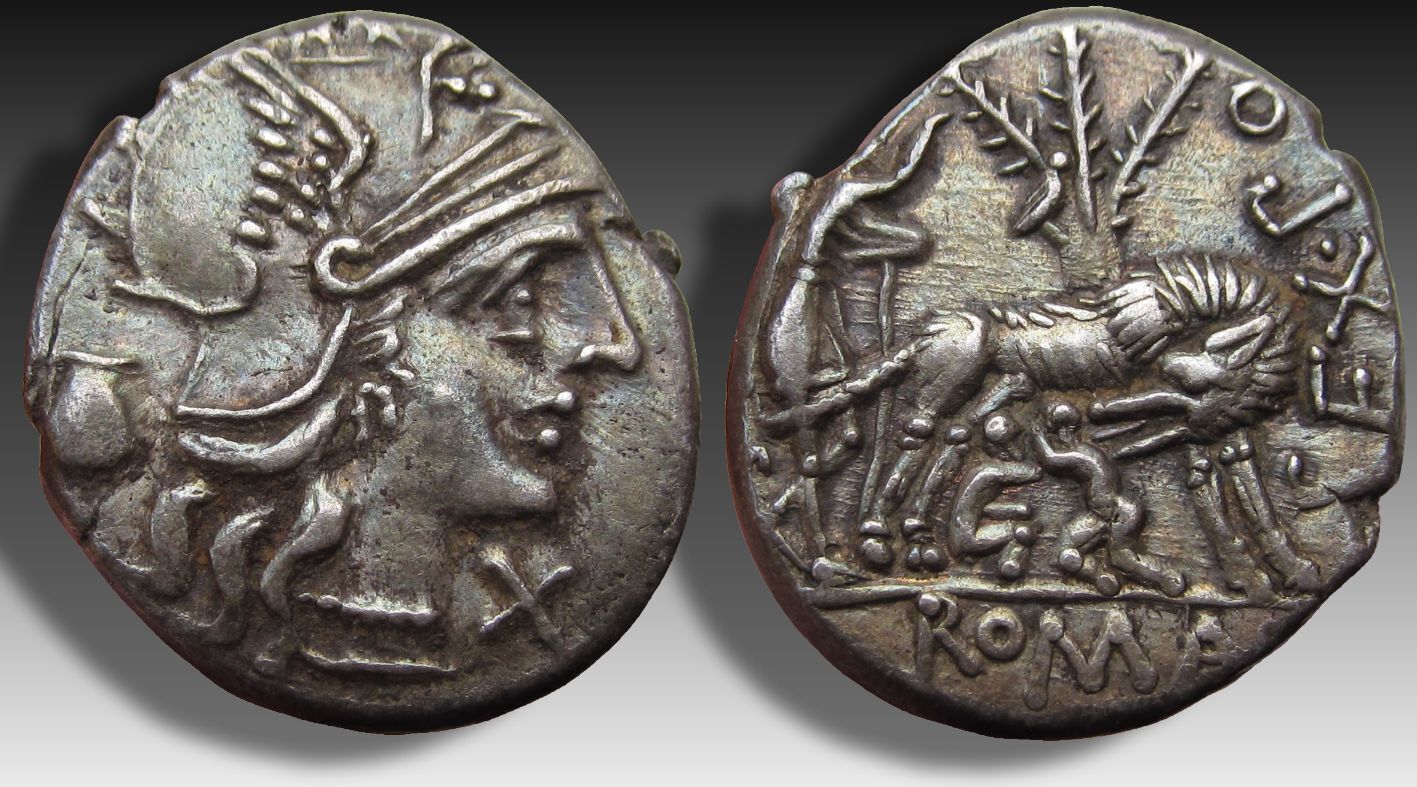 ROMAN REPUBLIC AR denarius 137 B.C. Sextus Pompeius Faustulus / Fostlus ...