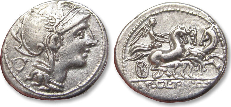 ROMAN REPUBLIC AR silver denarius 111-110 B.C. Appius Claudius Pulcher ...