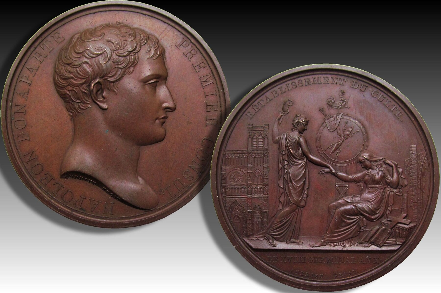 FRANCE - FIRST REPUBLIC AE 51mm commemorative medal 1802 A.D. Napoleon ...