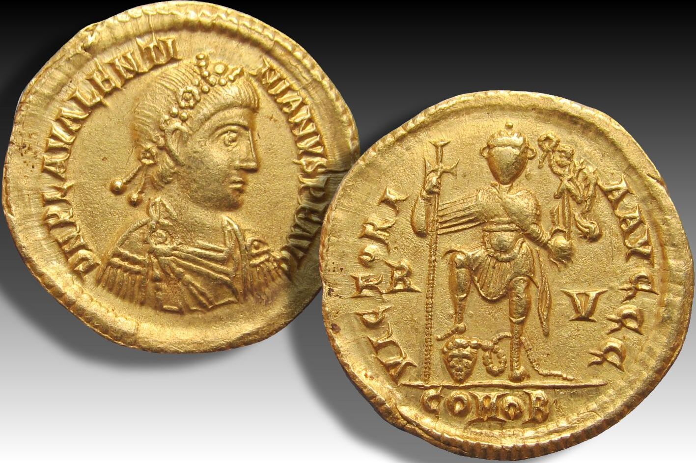 ROMAN EMPIRE AV gold solidus 426-455 A.D. Valentinian III ...