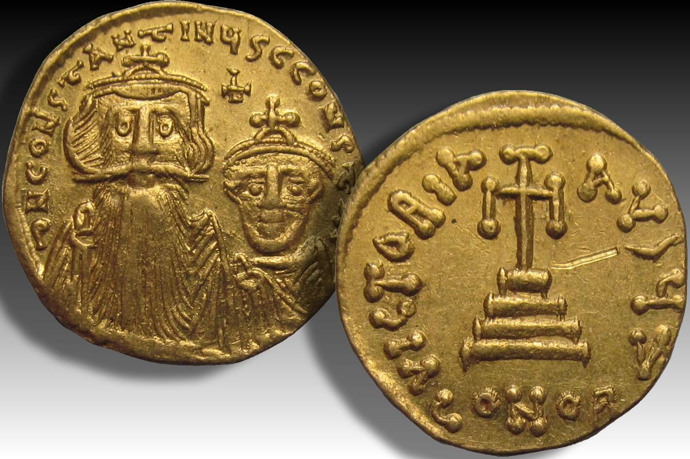 BYZANTINE EMPIRE AV gold solidus circa 654-659 A.D. Constans II, with ...