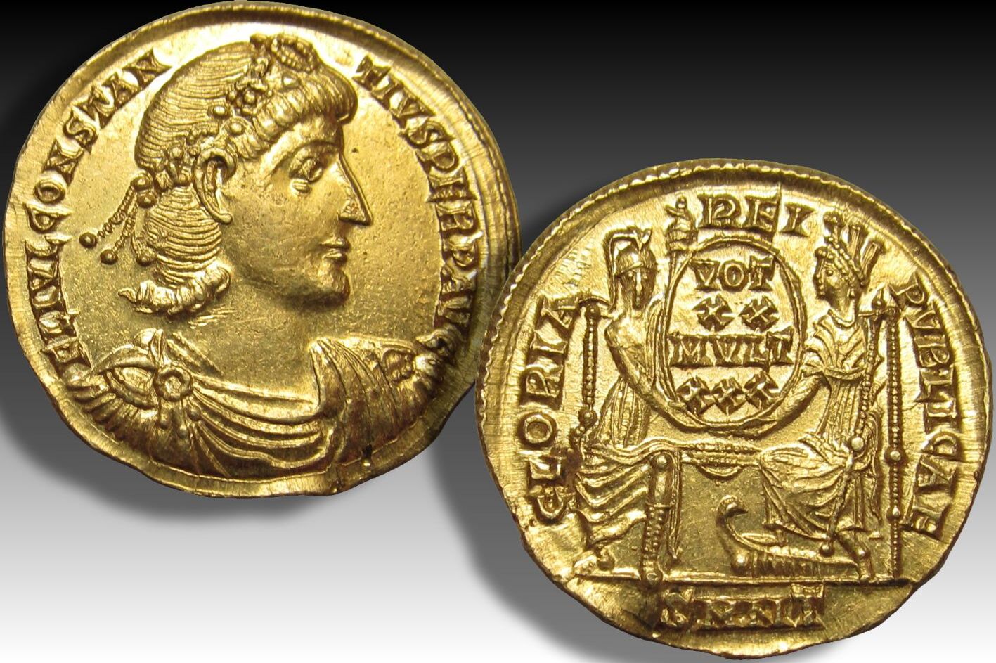 ROMAN EMPIRE AV gold solidus 340-351 A.D. Constantius II, Nicomedia ...