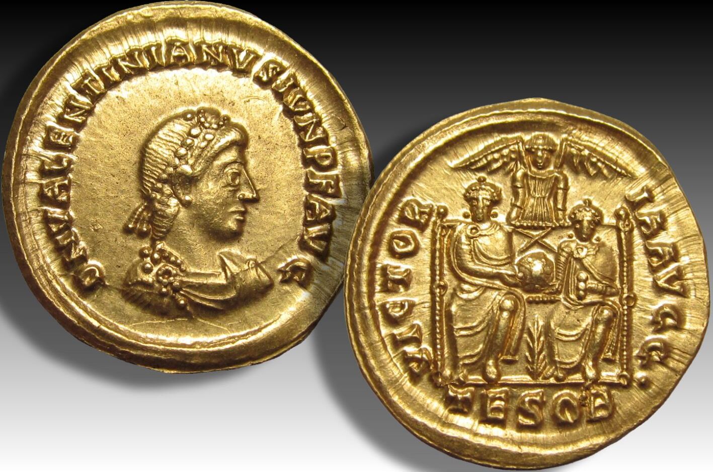 ROMAN EMPIRE AV gold solidus circa 379 A.D. Valentinian II ...