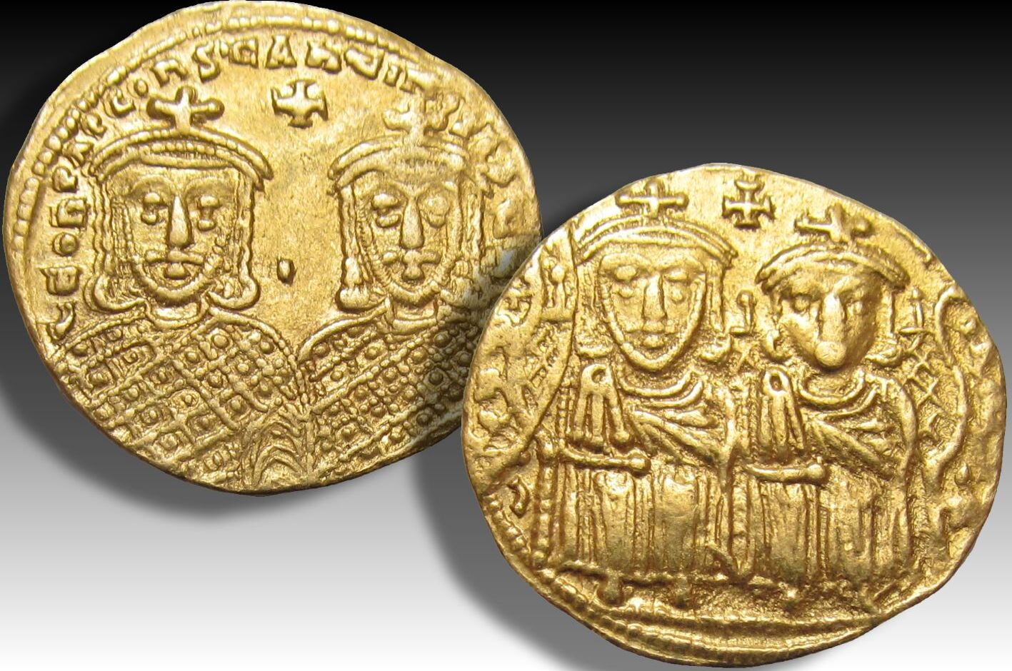 BYZANTINE EMPIRE AV gold solidus 780-787 A.D. Constantine VI, with Leo ...