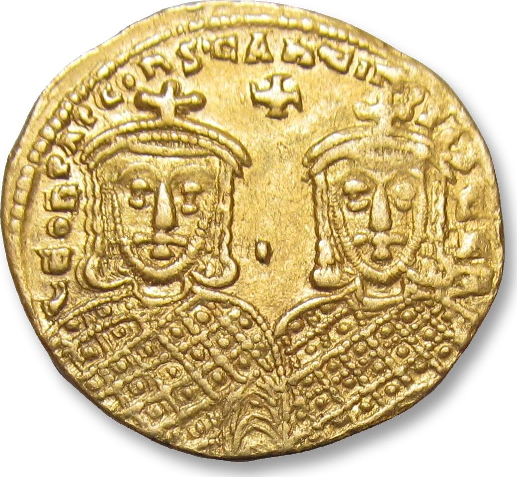 BYZANTINE EMPIRE AV gold solidus 780-787 A.D. Constantine VI, with Leo ...