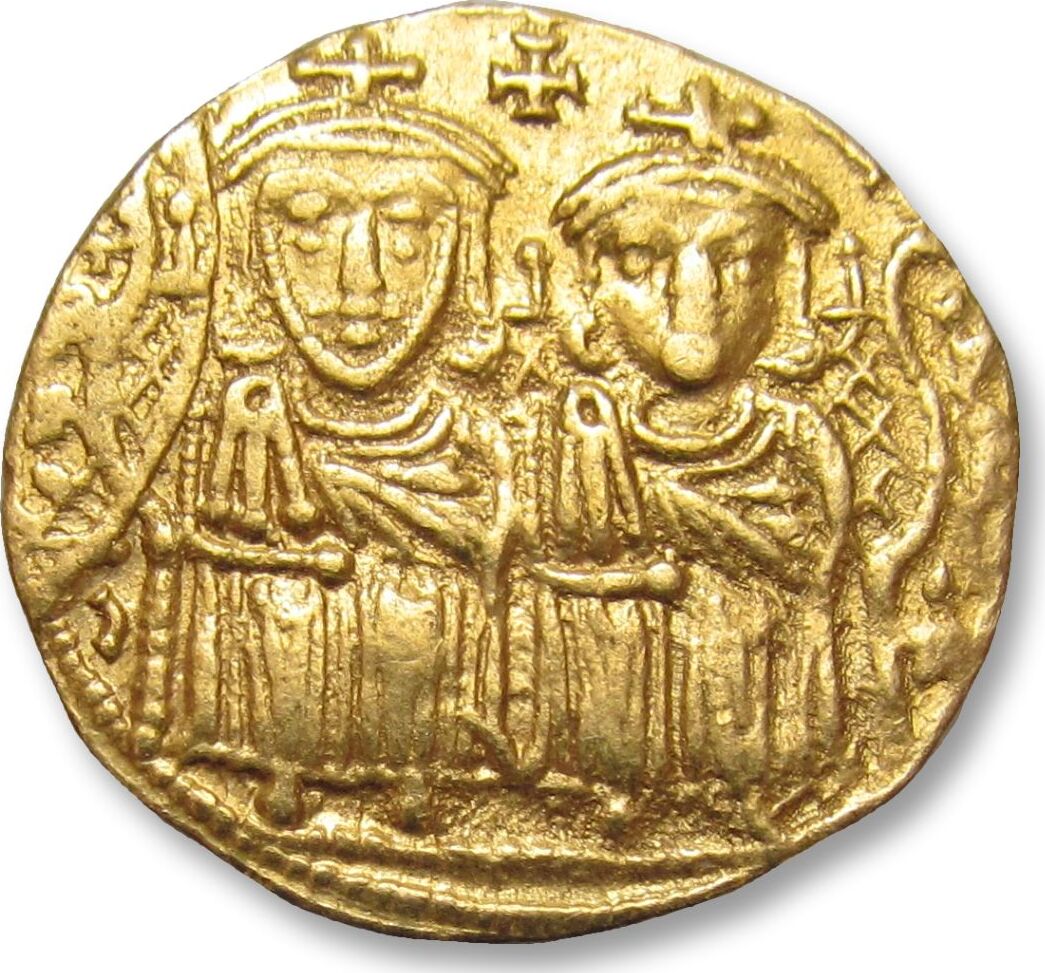 BYZANTINE EMPIRE AV gold solidus 780-787 A.D. Constantine VI, with Leo ...