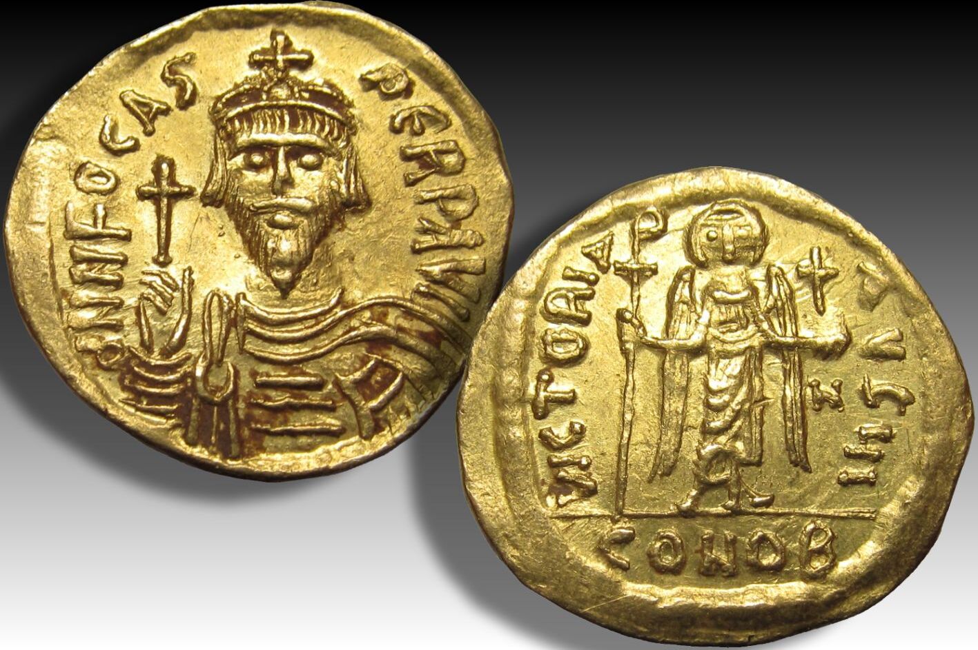 BYZANTINE EMPIRE AV gold solidus 607-610 A.D. Focas / Phocas ...