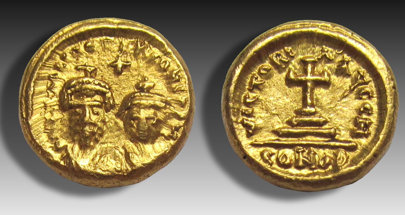 BYZANTINE EMPIRE AV gold solidus 619-620 A.D. Heraclius and Heraclius ...