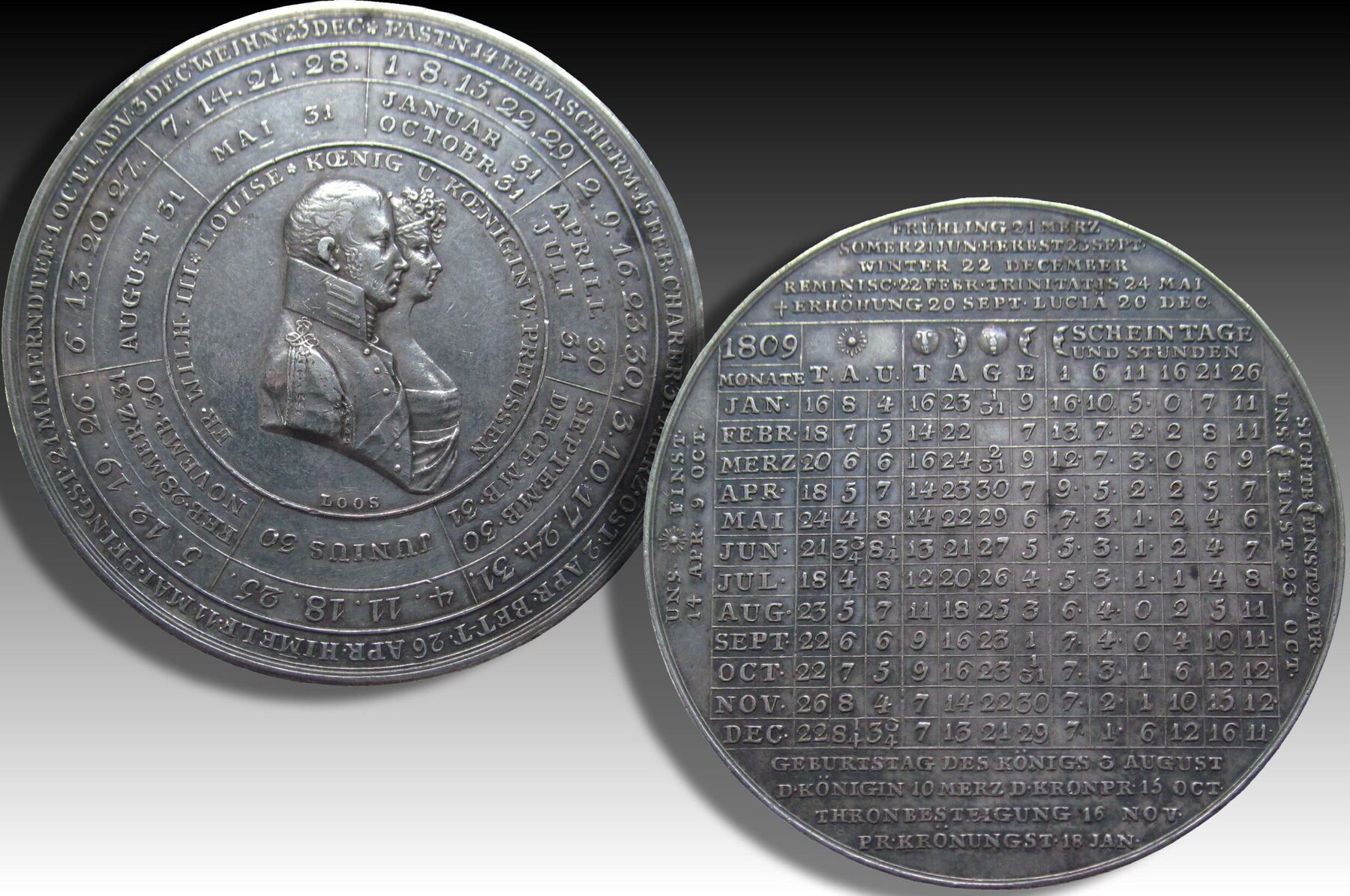 PRUSSIA / PREUßEN Silver 44mm calendar medal 1809 A.D. Friedrich ...