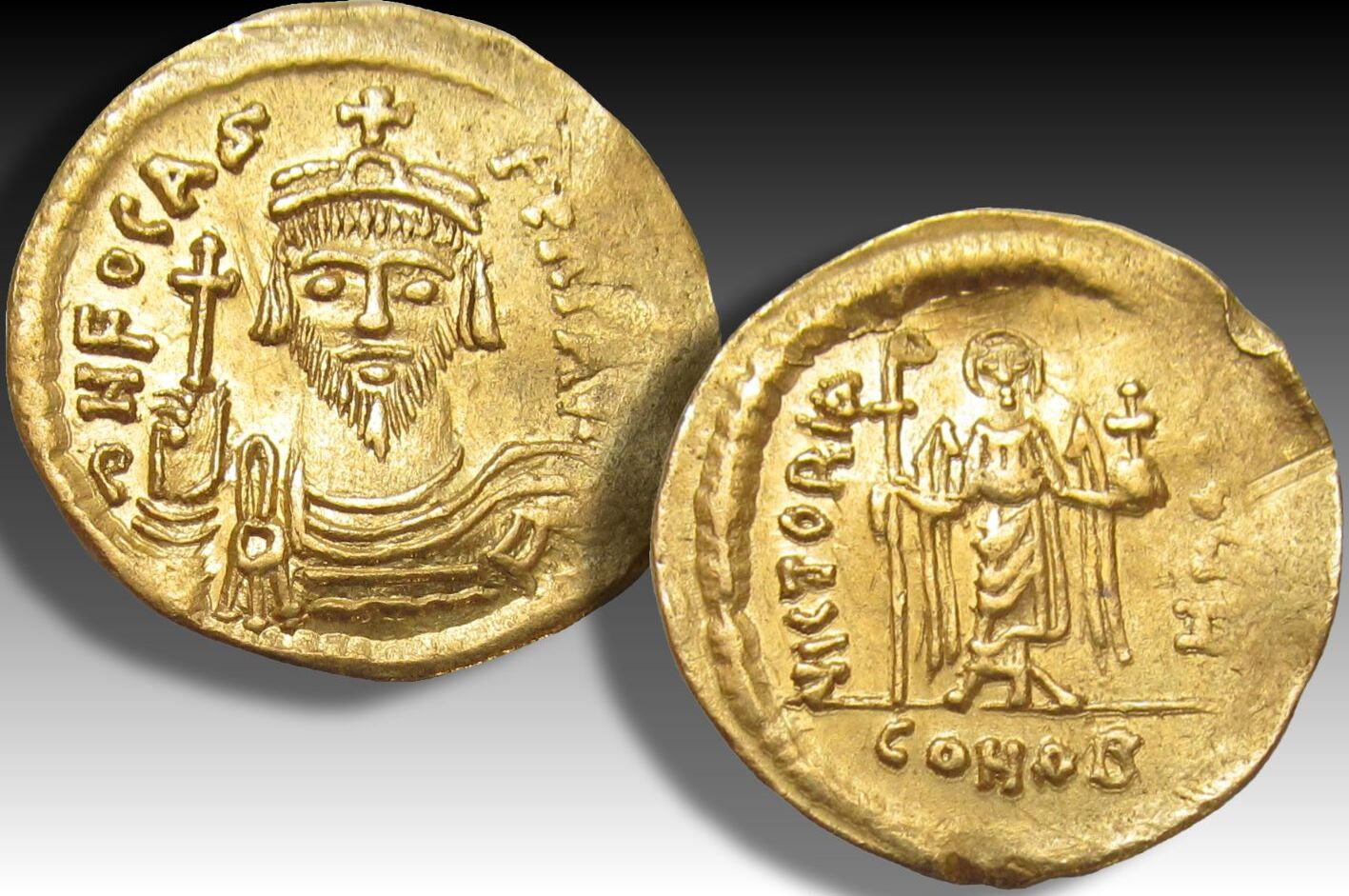BYZANTINE EMPIRE AV gold solidus 607-610 A.D. Focas / Phocas ...
