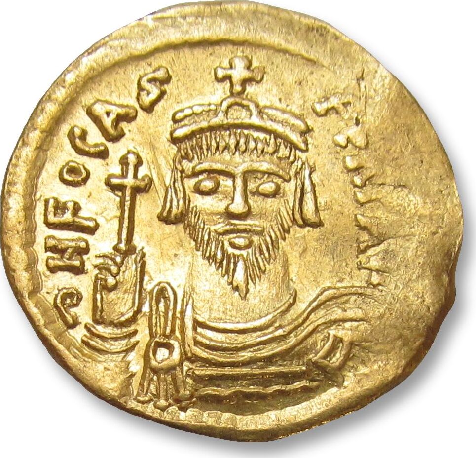 BYZANTINE EMPIRE AV gold solidus 607-610 A.D. Focas / Phocas ...