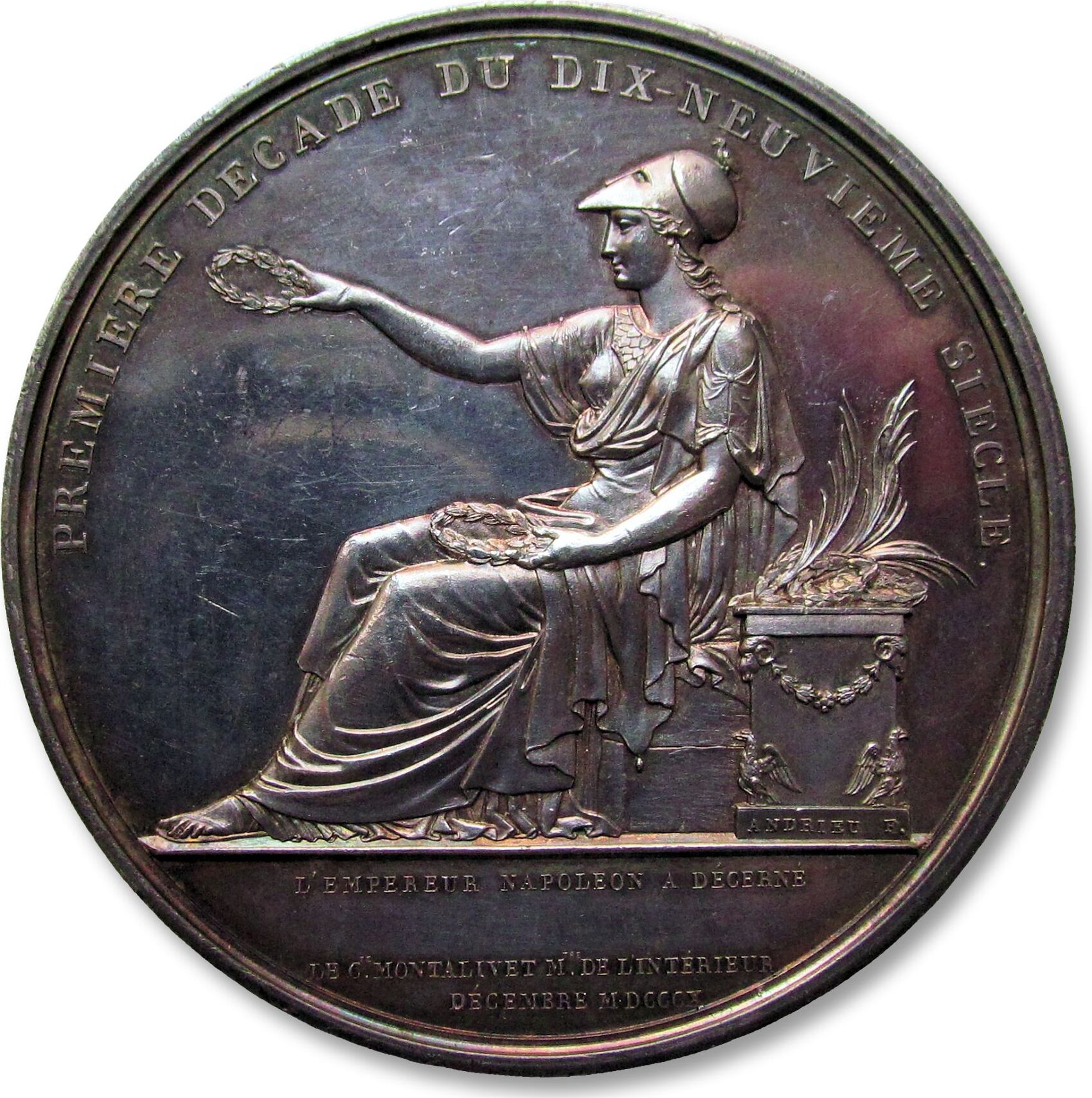 FRANCE - PREMIER EMPIRE AR 68mm SILVER commemorative medal 1810 A.D. HUGE medal, Napoleon I ...