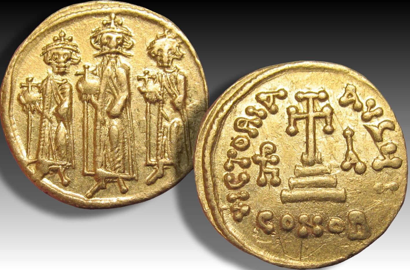 BYZANTINE EMPIRE AV gold solidus circa 639-641 A.D. Heraclius, with ...