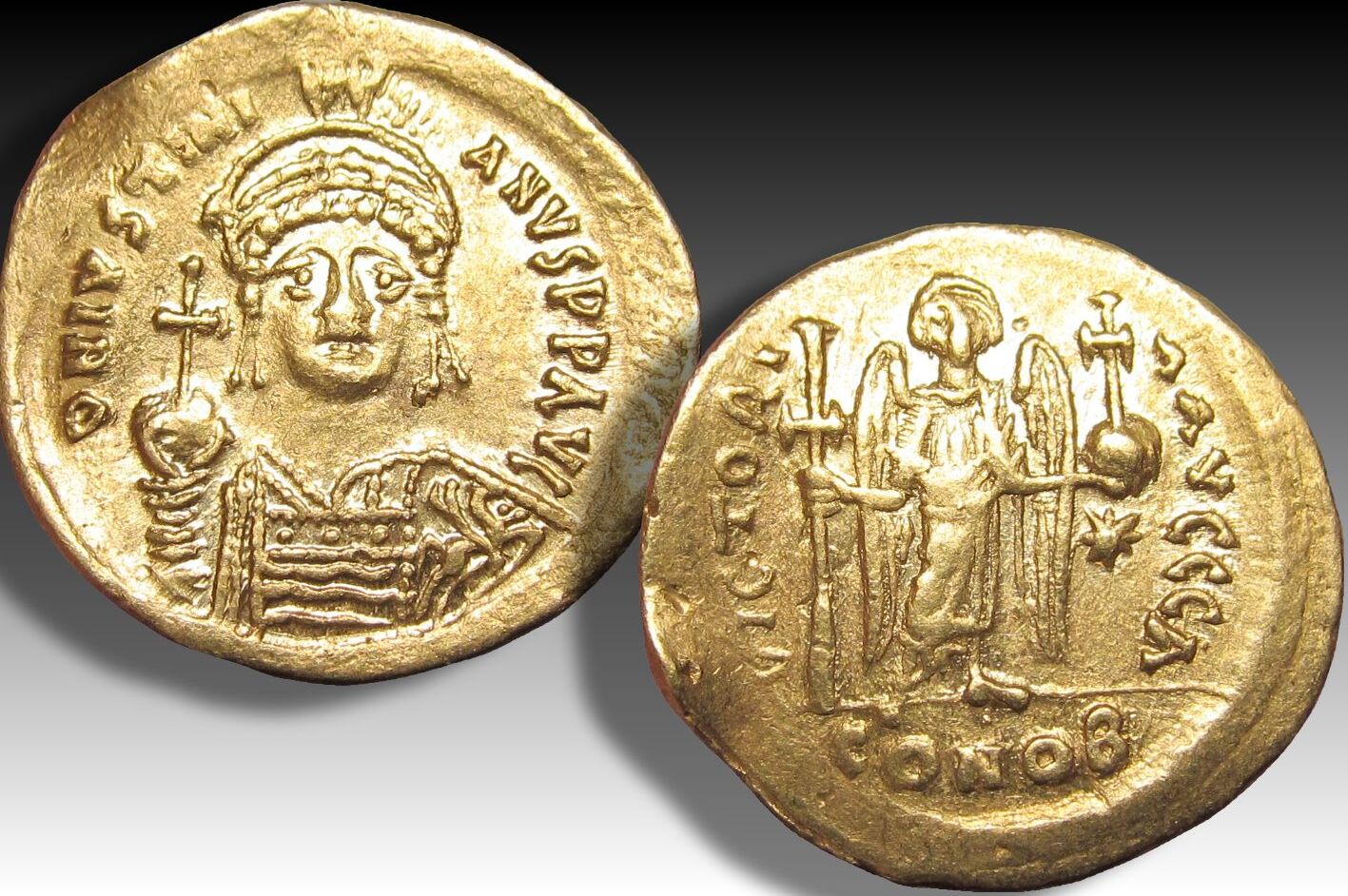 BYZANTINE EMPIRE AV gold solidus circa 538-545 A.D. Justinianus I ...