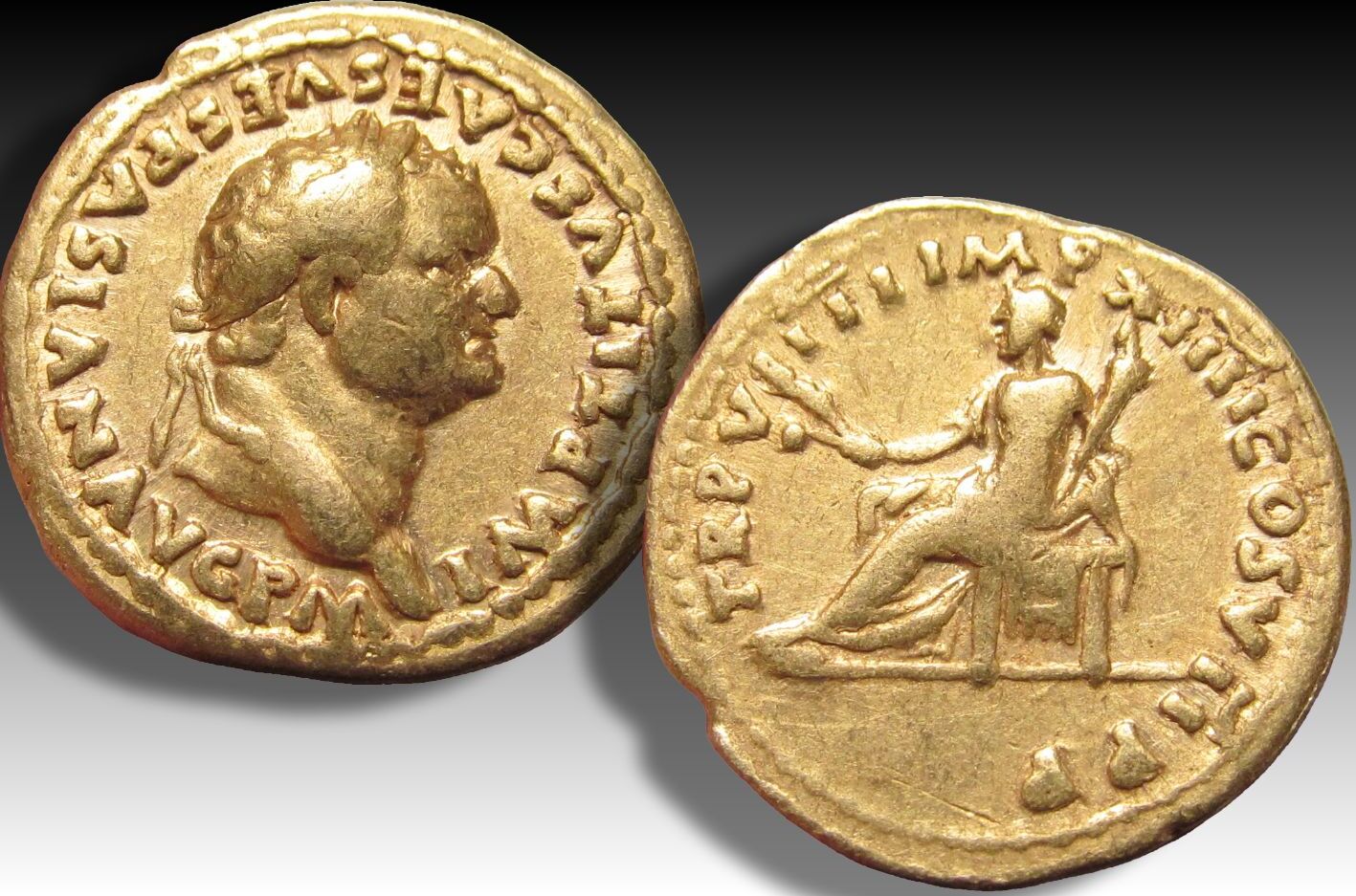 ROMAN EMPIRE AV gold aureus 79 A.D. Titus, Rome mint - TR P VIIII IMP ...