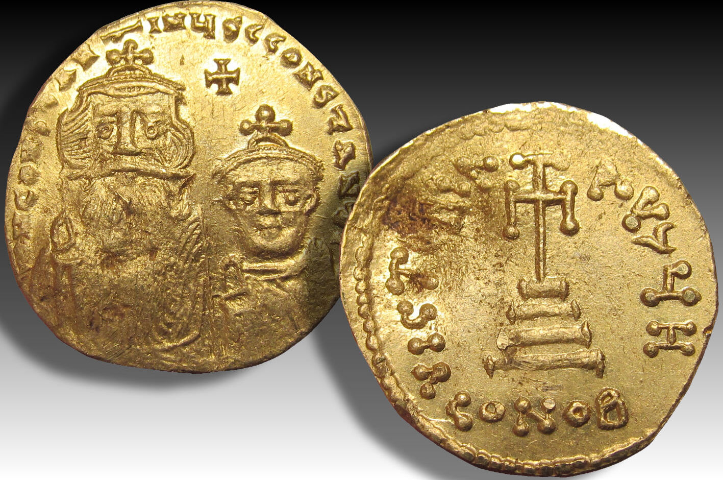 BYZANTINE EMPIRE AV gold solidus 641-668 A.D. Constans II with ...
