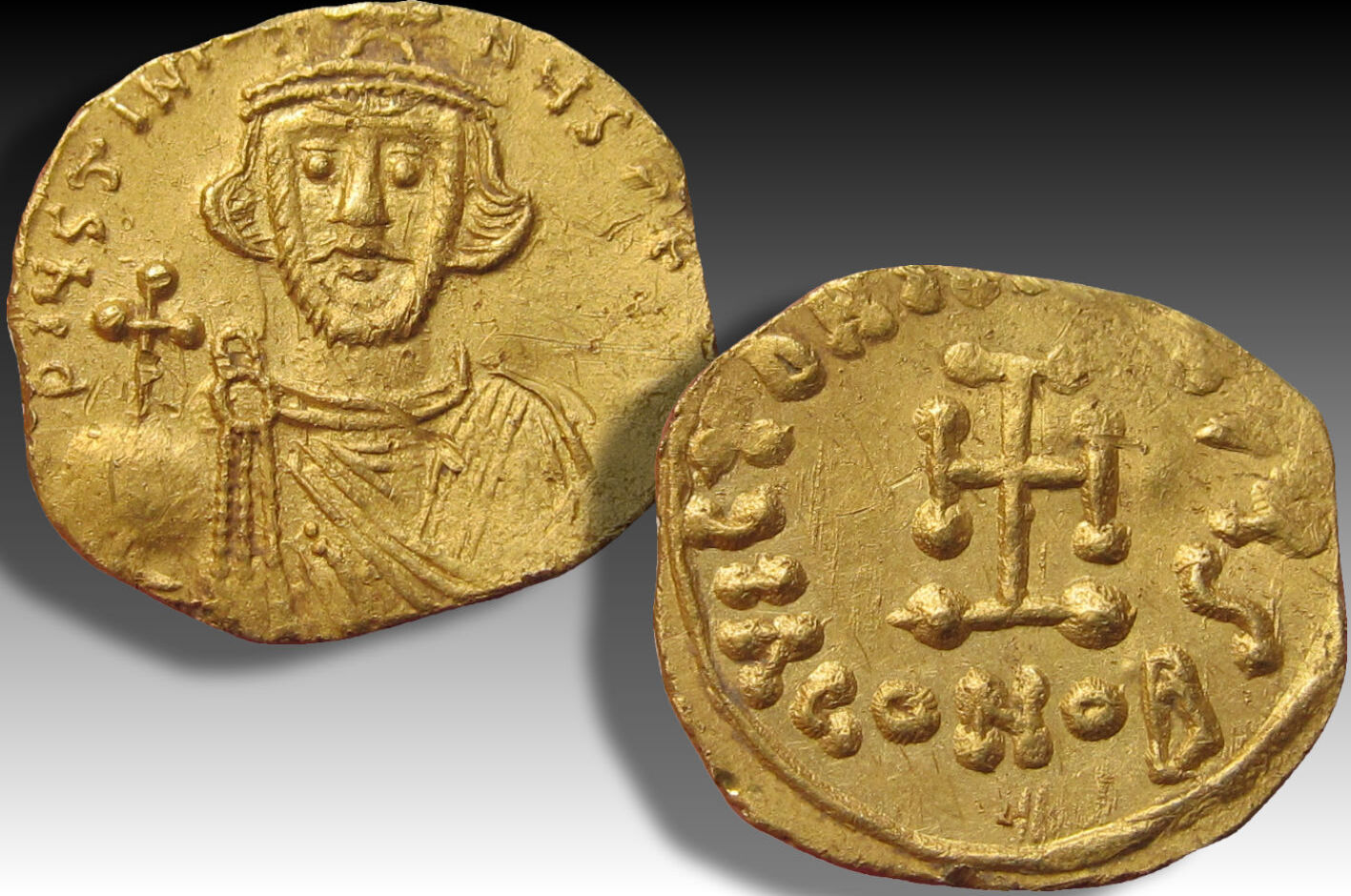 BYZANTINE EMPIRE AV gold tremissis circa 687-692 A.D. Justinian II ...