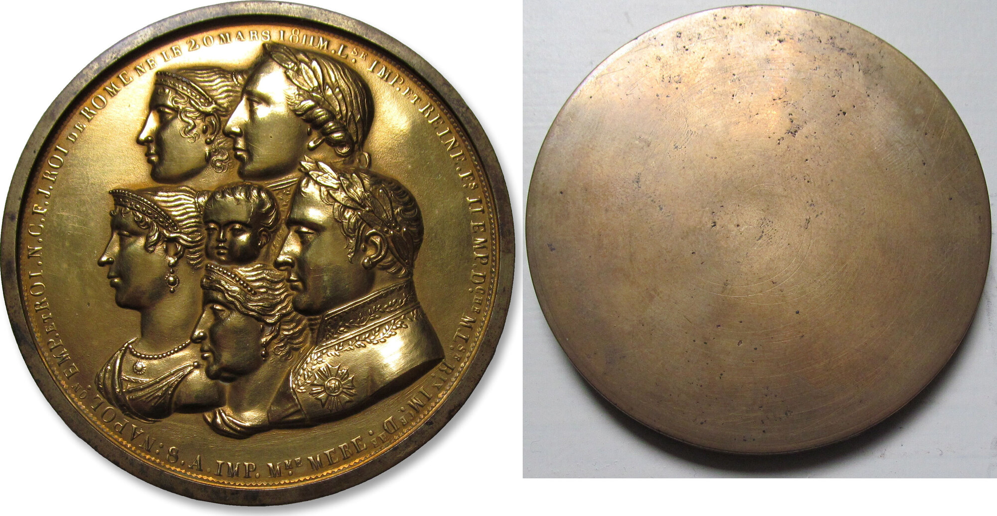 FRANCE - NAPOLEON 72mm hollow gilded medal set in a brass mount 1811 A ...