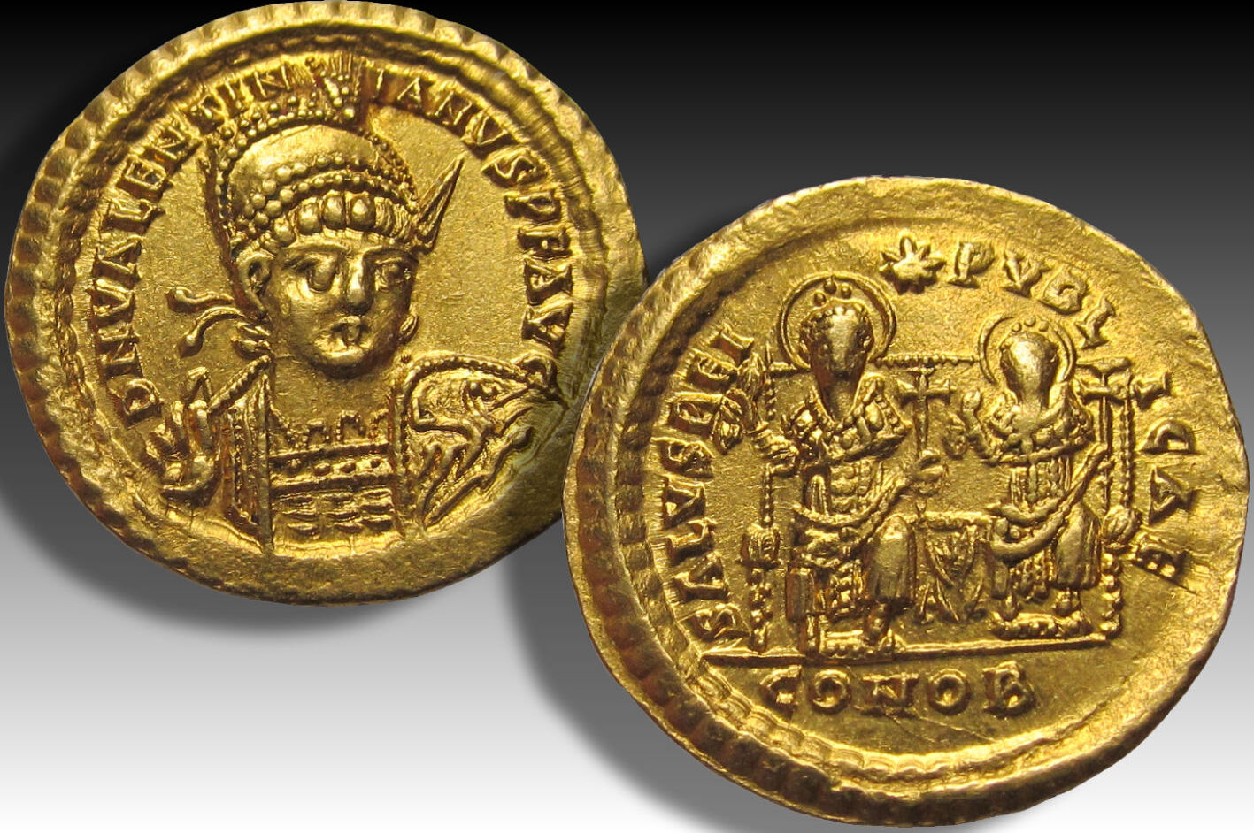 ROMAN EMPIRE AV gold solidus 425-435 A.D. Valentinianus III ...