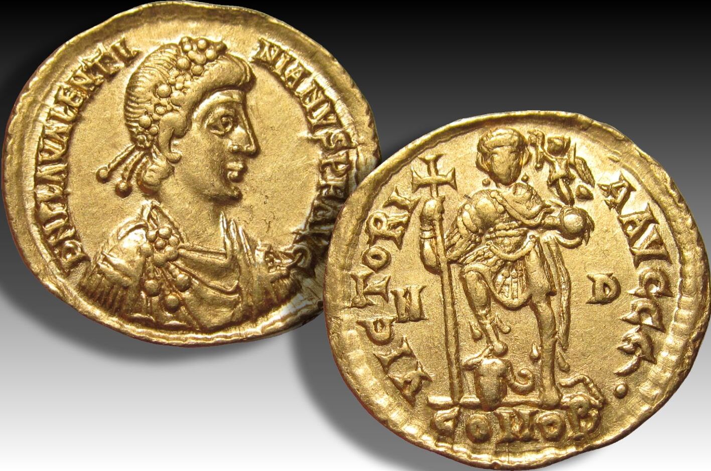 ROMAN EMPIRE AV gold solidus circa 430-440 A.D. Valentinianus III ...