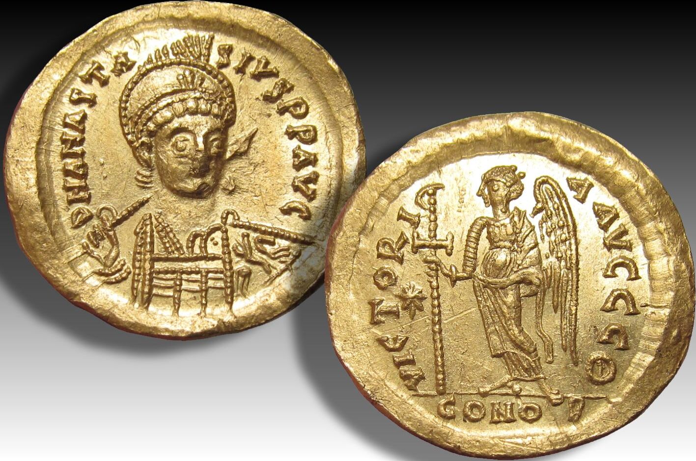 BYZANTINE EMPIRE AV gold solidus 498-518 A.D. Anastasius I ...