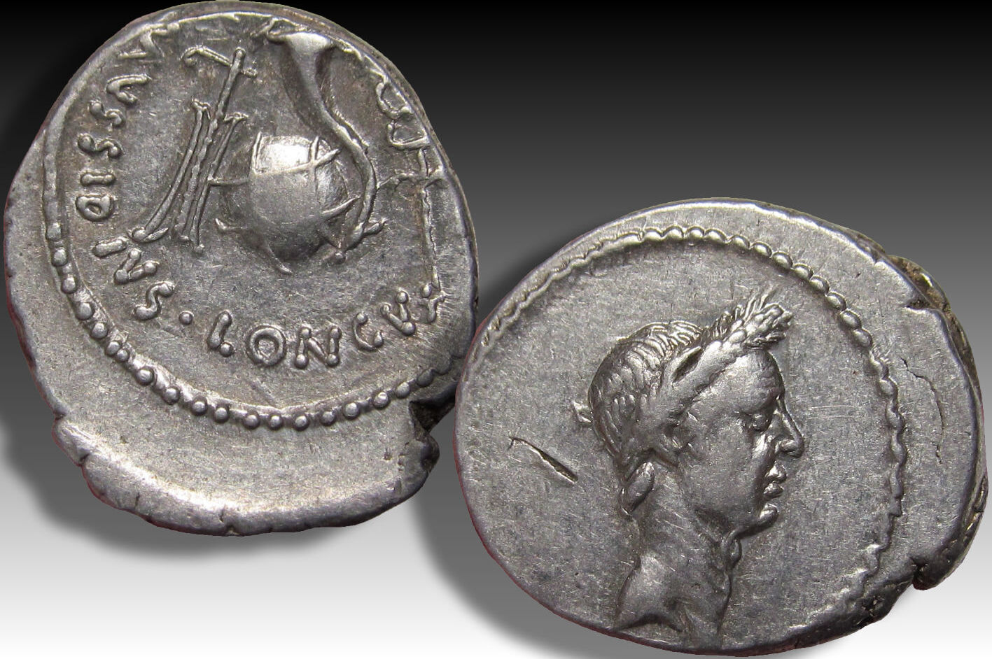 ROMAN REPUBLIC AR denarius 42 B.C. L. Mussidius Longus, Rome mint ...