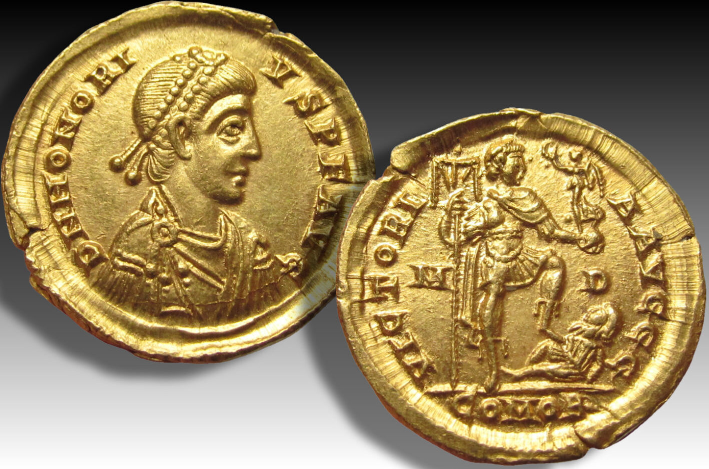 ROMAN EMPIRE AV gold solidus circa 394-395 A.D. Honorius, Mediolanum ...