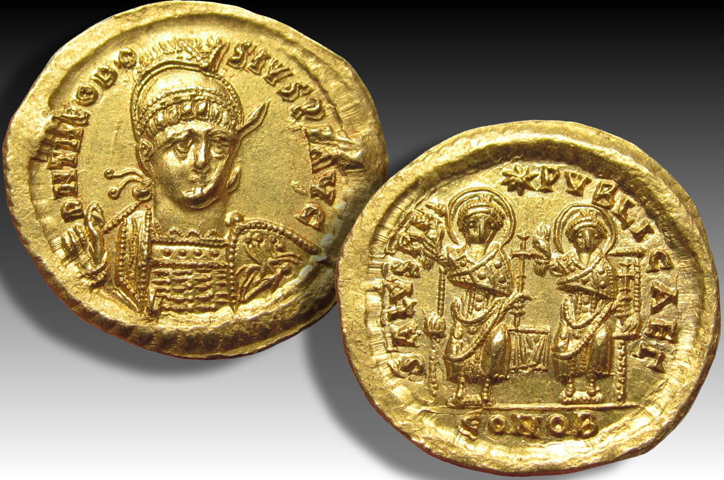 ROMAN EMPIRE AV gold solidus circa 425-429 A.D. Theodosius II ...