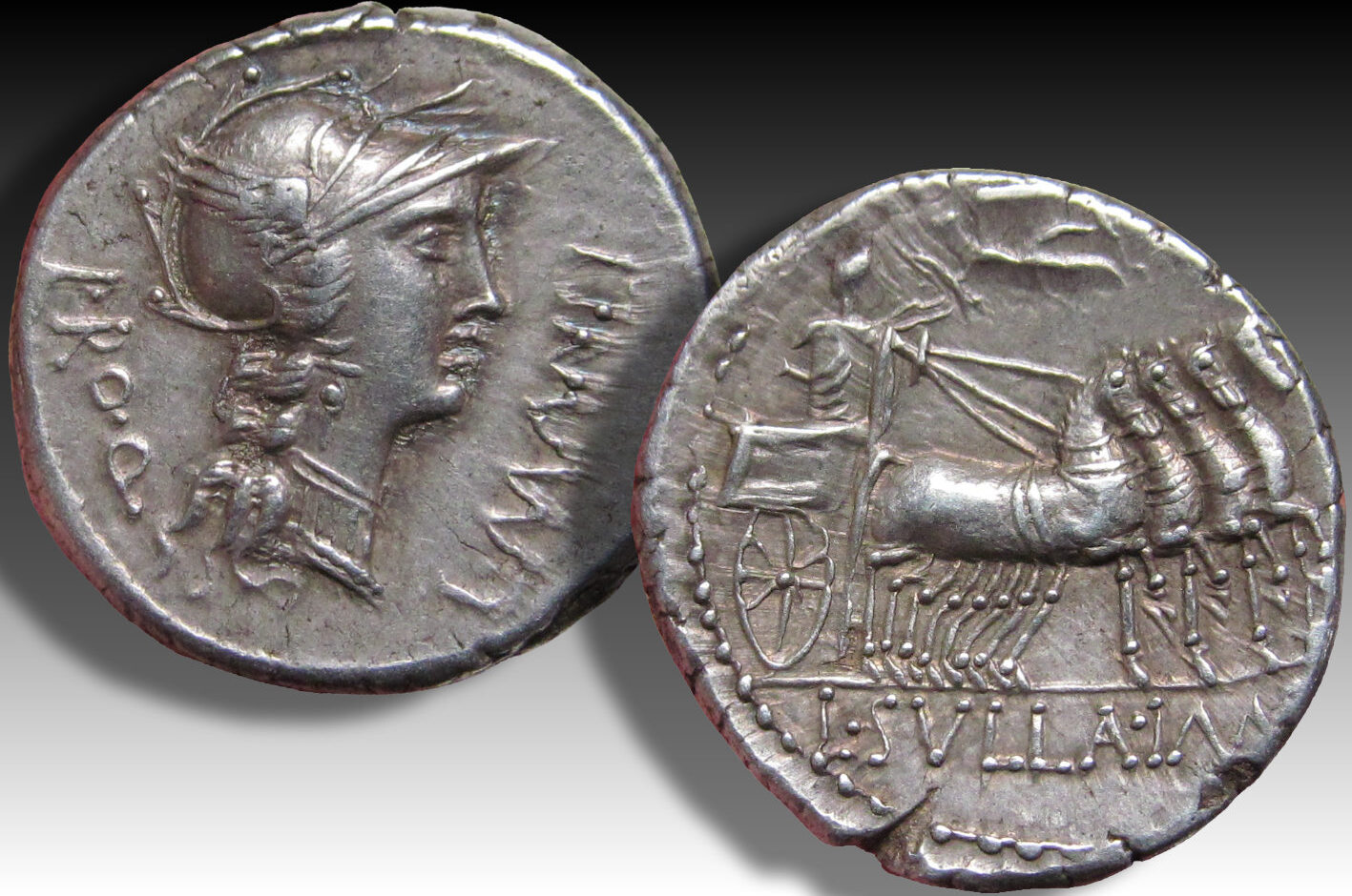 ROMAN REPUBLIC AR denarius 82 B.C. L. Cornelius Sulla and L. Manlius ...