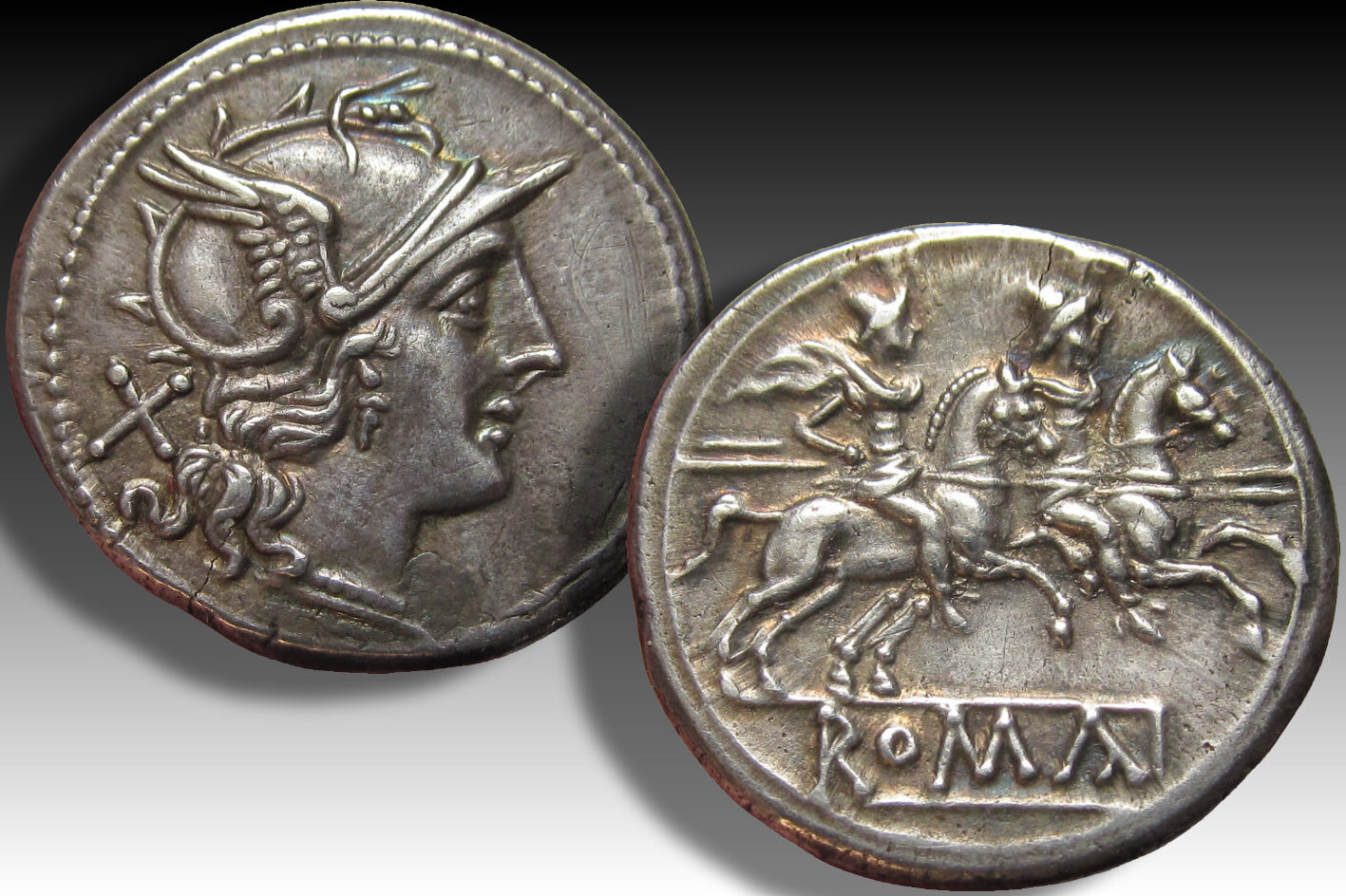 ROMAN REPUBLIC AR denarius after 211 B.C. anonymous issue, Rome mint ...