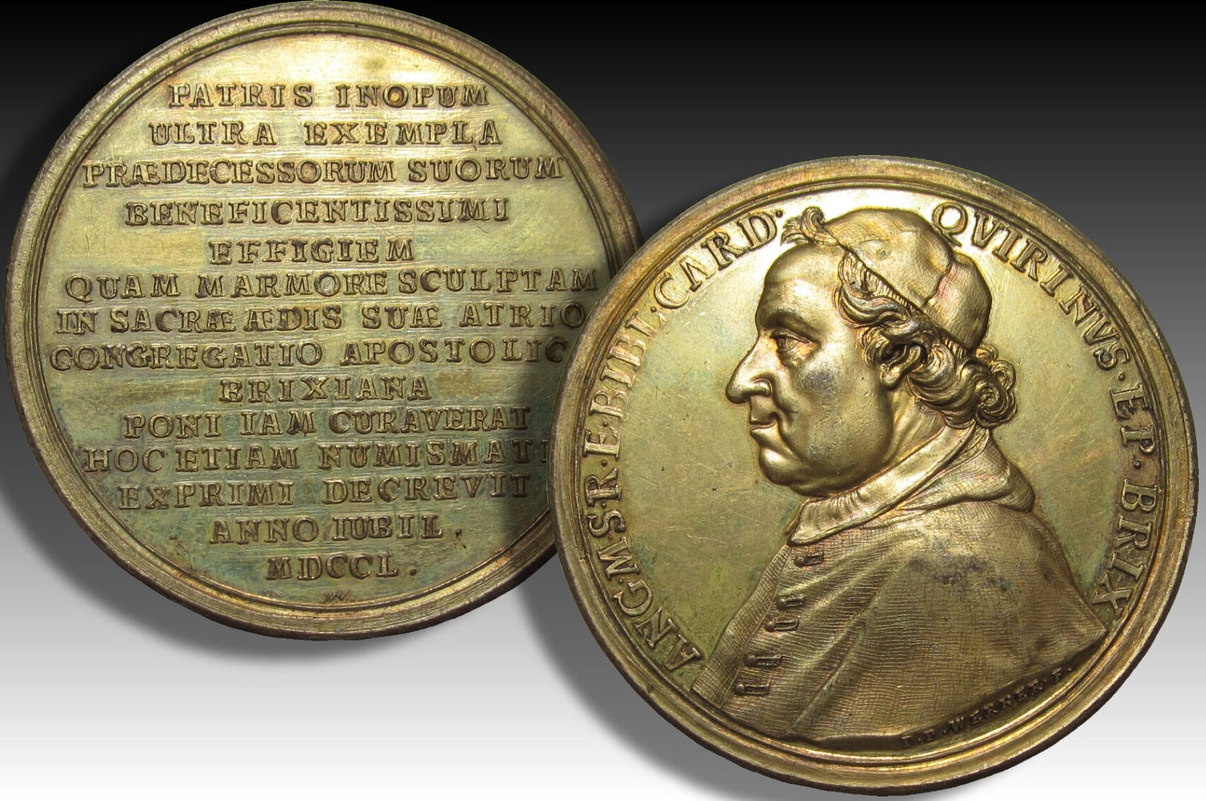 ITALY 49mm AE gilded medal 1750 A.D. Angelo Maria Quirini, Cardinal ...